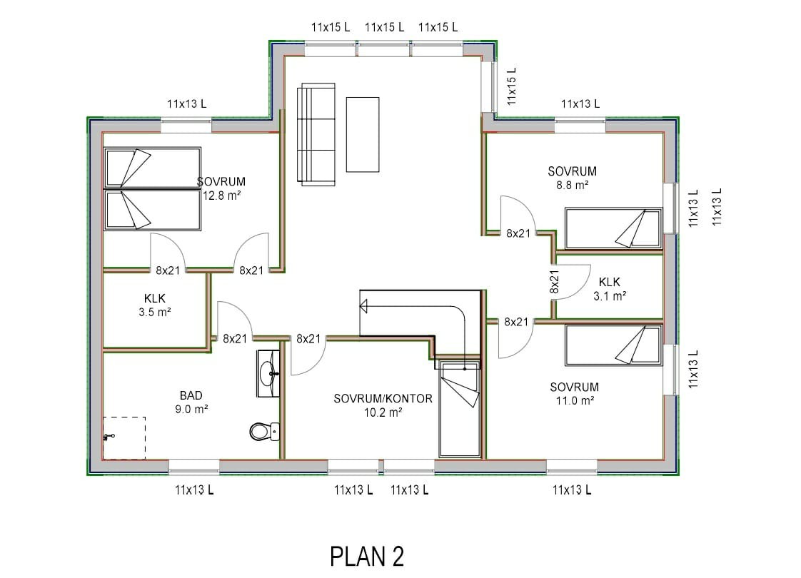 Planlösning 2-plans hus | Byggahus.se