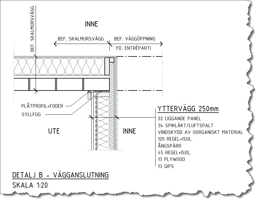 Fasad - Trästomme ansluter mot skalmursvägg | Byggahus.se