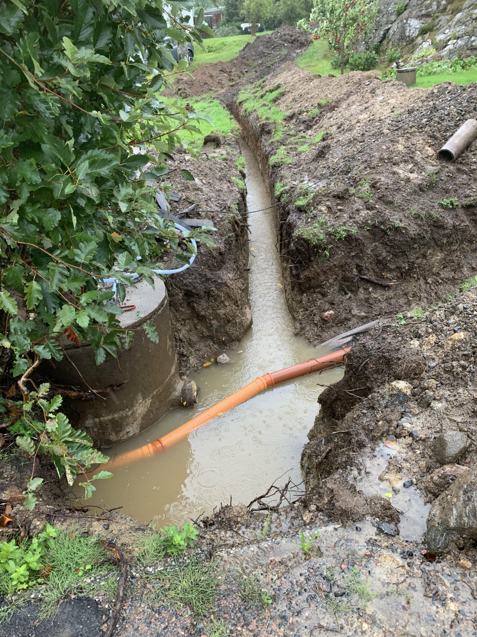 Schakt för vatten (PEM-slang): mjuk botten efter regnväder, vad gör jag ...