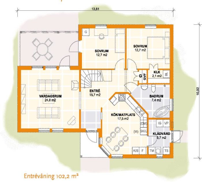 Planlösning ugglan 159 kök | Byggahus.se